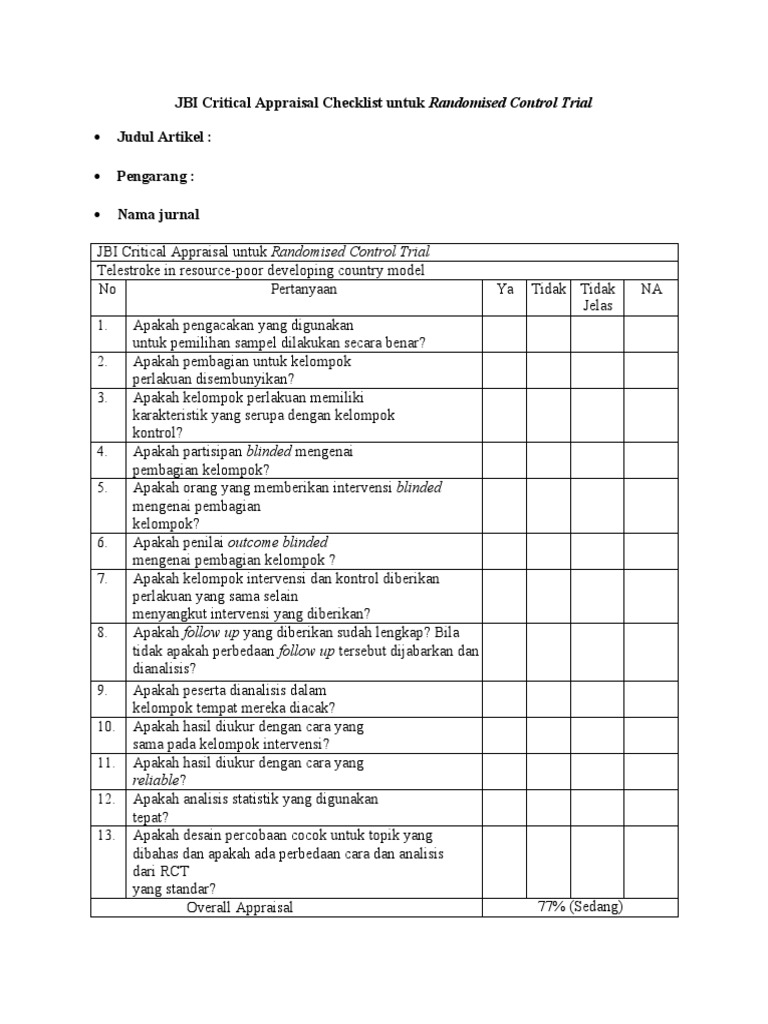Checklist JBI untuk RCT Telestroke | PDF
