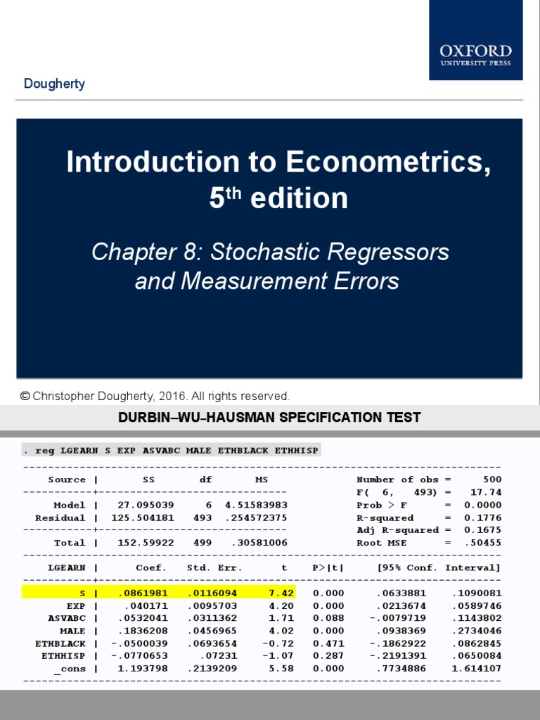 Introduction To Econometrics, 5 Edition: Chapter 8: Stochastic Regressors and Measurement Errors ...