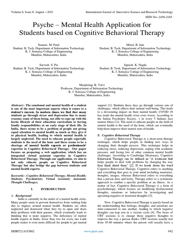 Psyche - Mental Health Application For Students Based On Cognitive ...