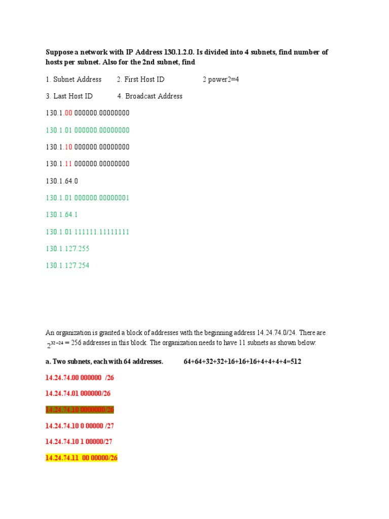 Class A Subnetting Example Explained | PDF