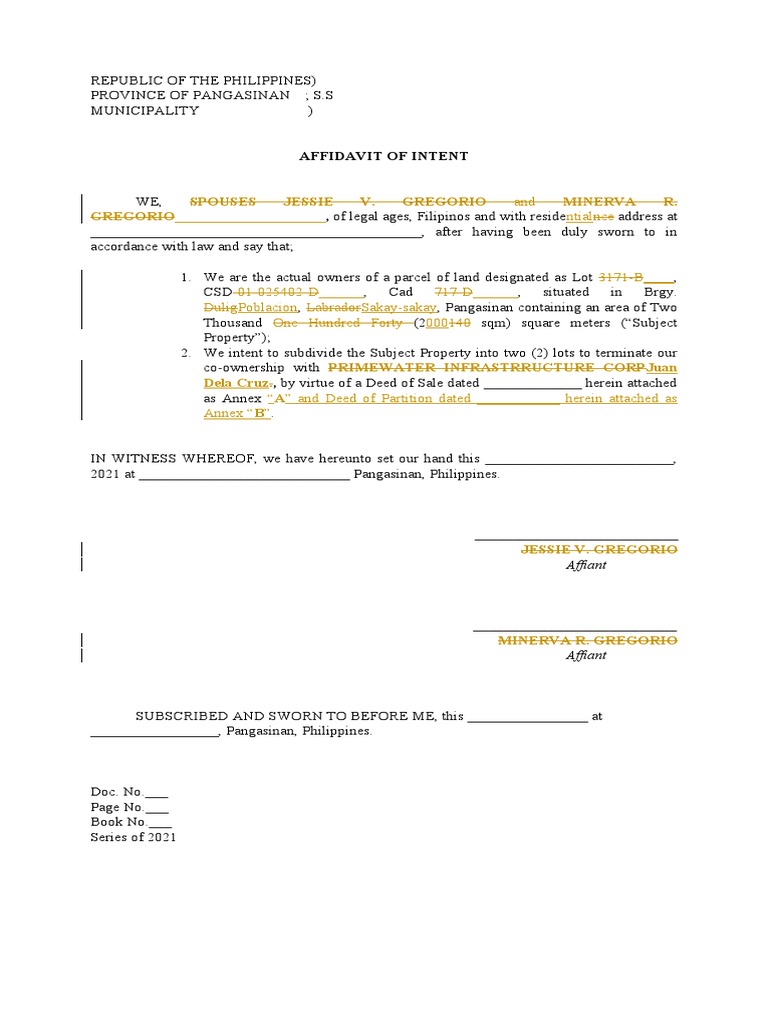 Affidavit of Intent | PDF