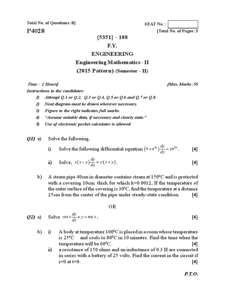 May18 Question Paper Engineering Mathematics 2 SPPU | PDF | Sphere ...