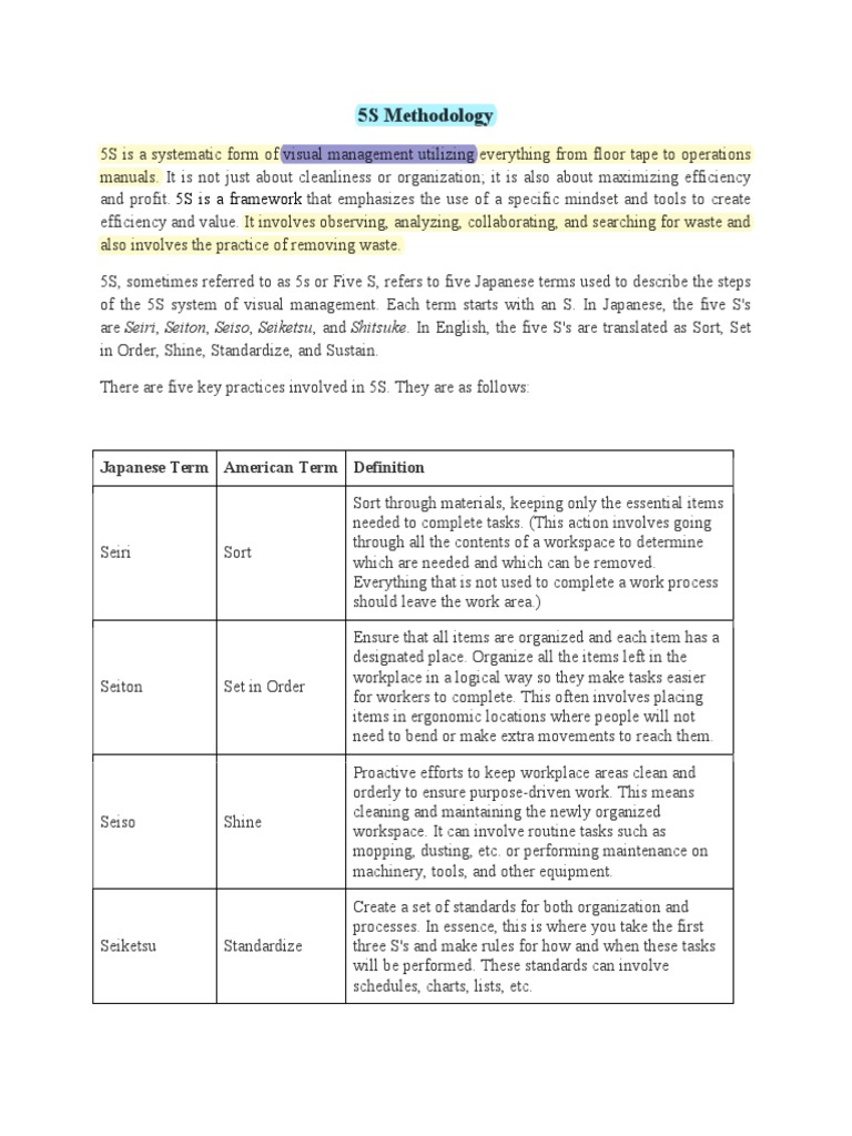 5S Methodology: 5S Is A Framework | PDF | Business | Systems Science