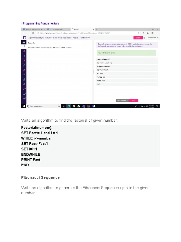 Write An Algorithm To Find The Factorial of Given Number.: Fibonacci Sequence | PDF | Parameter ...