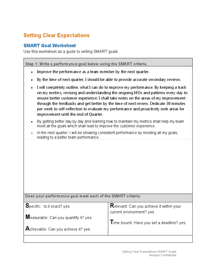 Setting Clear Expectations: SMART Goal Worksheet | PDF