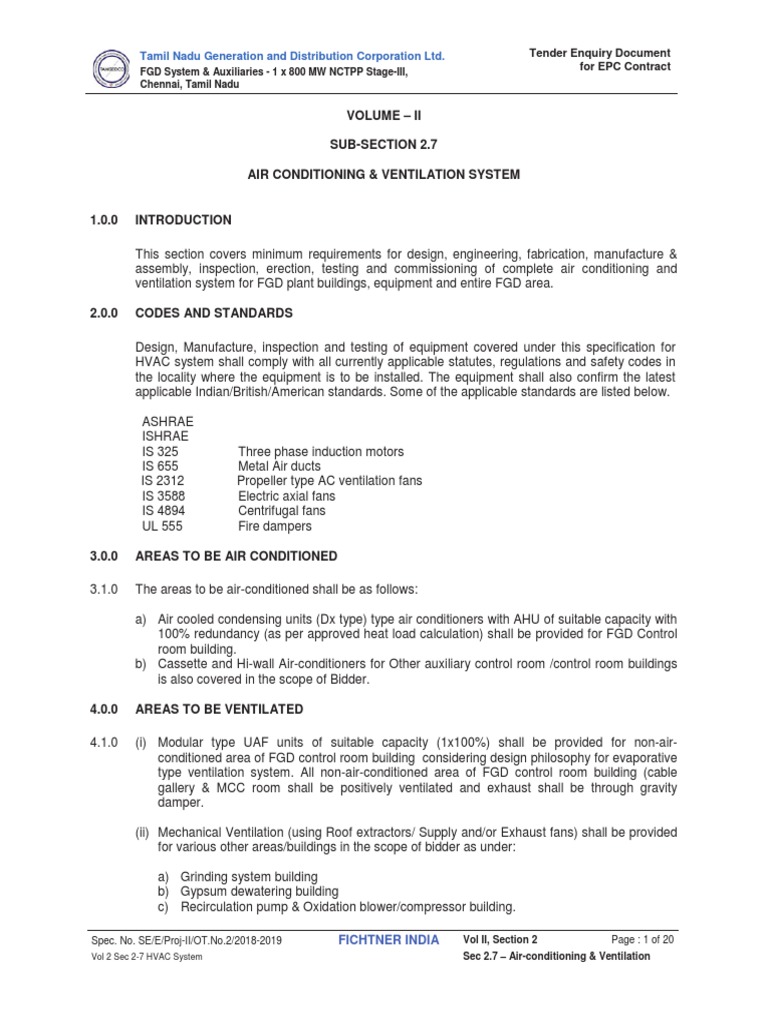 Specification of Ventilation | PDF | Duct (Flow) | Air Conditioning