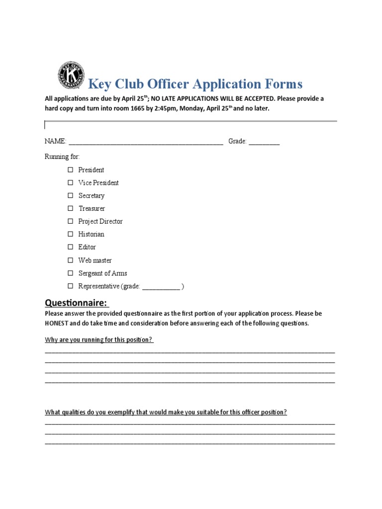 Key Club Officer Application Forms FINAL | PDF | Communication | Cognition
