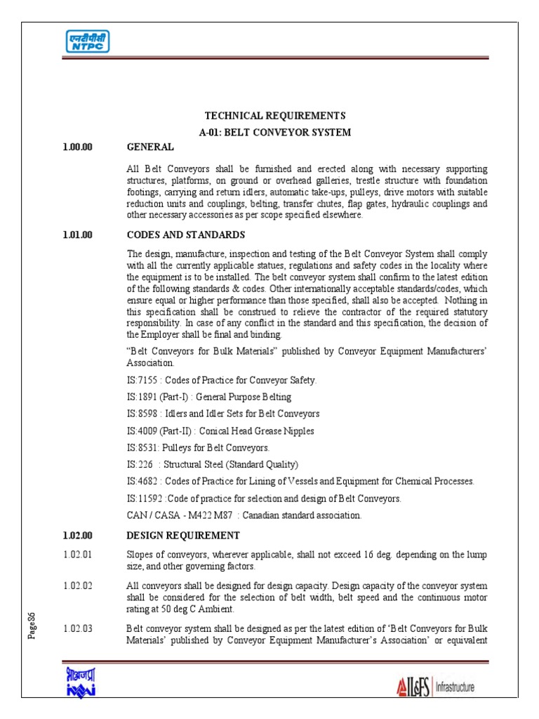 TENDER SPEC NTPC Pipe Conv PDF | PDF | Belt (Mechanical) | Bearing ...