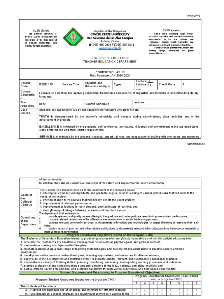Cavite State University Don Severino de Las Alas Campus Cvsu Vision ...
