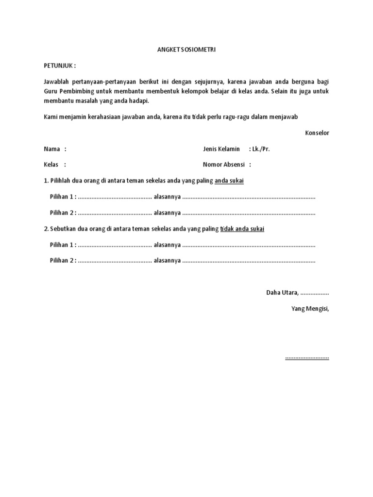 Angket Sosiometri | PDF