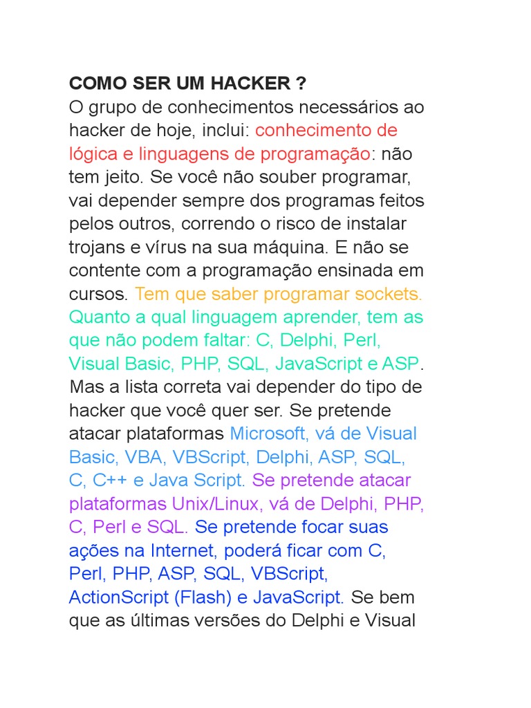 Como Ser Um Hacker | PDF | Rede de computadores | Pensamento