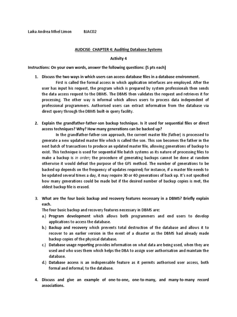Audcise - Activity 4 | PDF | Databases | Backup