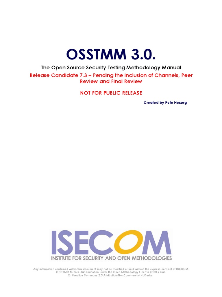 OSSTMM 3.0.: The Open Source Security Testing Methodology Manual | PDF ...