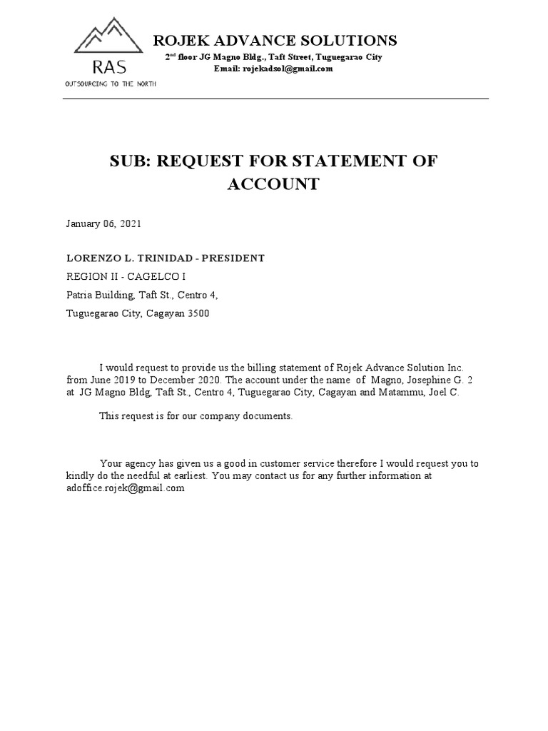 Sample Request For Statement of Account | PDF