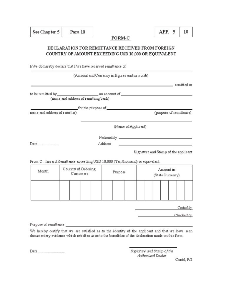 Form-C para 10 See Chapter 5 | PDF | Remittance | Banks