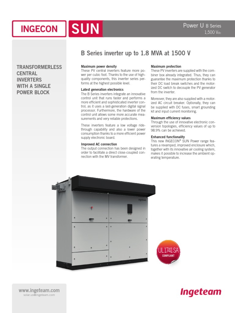 Ingecon Sun U B Series Family at 1500vdc | PDF | Power Inverter ...