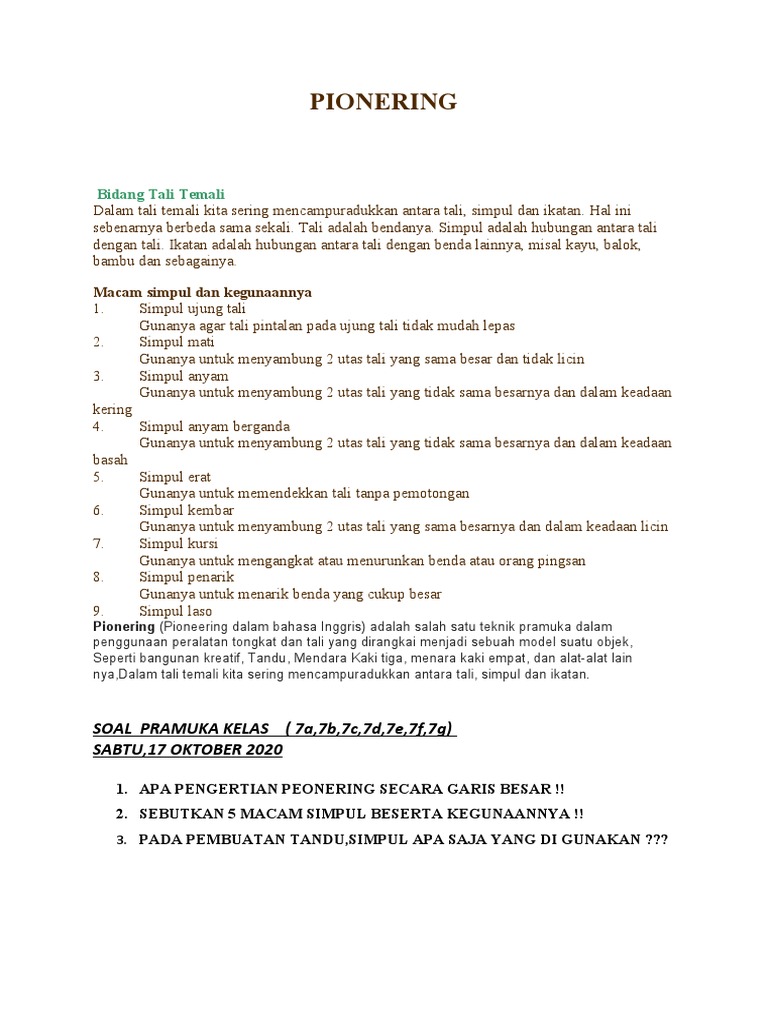 PIONEring Pramuka | PDF