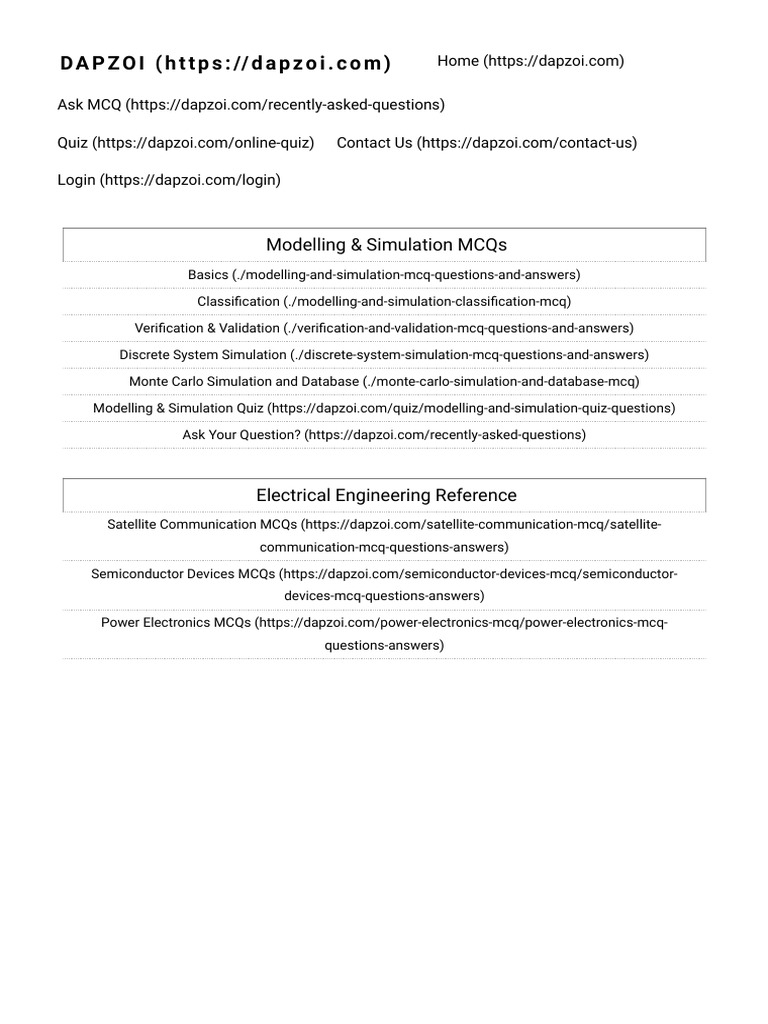 Modelling And Simulation Mcq Questions And Answers Dapzoi Pdf Multiple Choice Simulation