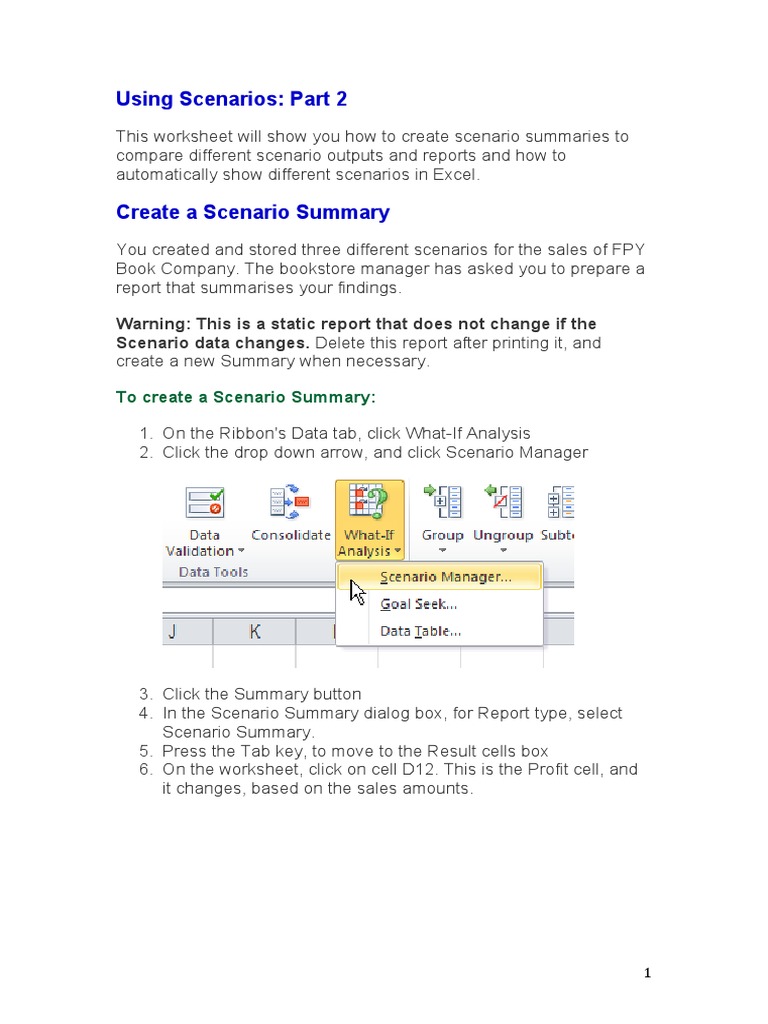Creating Scenario Summaries in Excel | PDF | Microsoft Excel | Computer ...