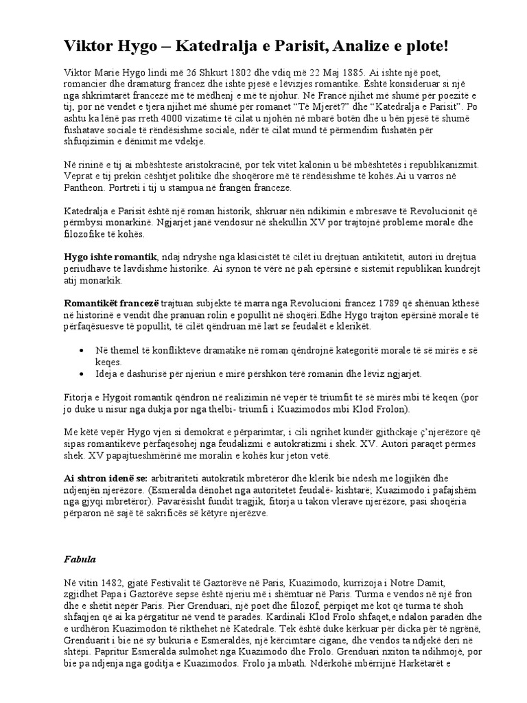Viktor Hygo - Katedralja e Parisit, Analize e Plote! | PDF