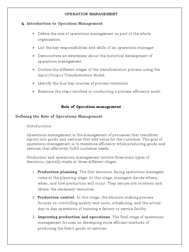 Operation Management Introduction To Operation Management | PDF ...