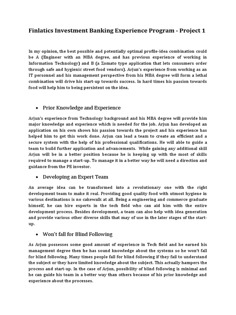 Finlatics Investment Banking Experience Program | PDF | Startup Company ...