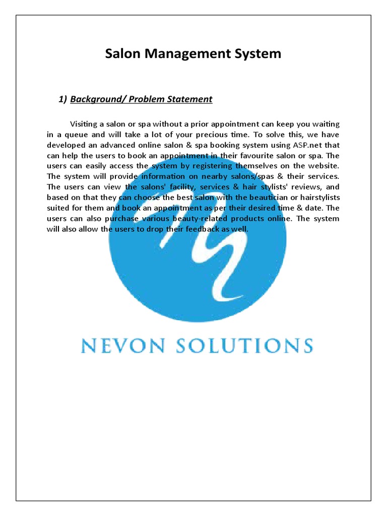 Salon Management System: 1) Background/ Problem Statement | PDF ...