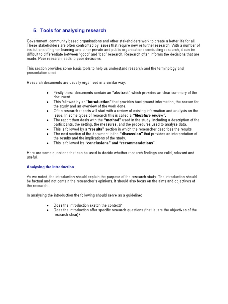 Tools For Analysing Research | PDF