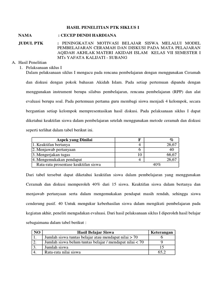 Hasil Penelitian PTK Siklus I - 2 | PDF