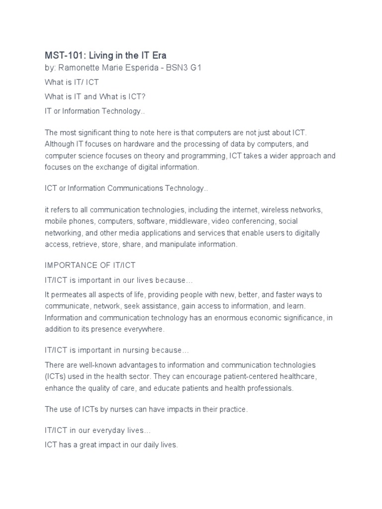 MST-101: Living in The IT Era: By: Ramonette Marie Esperida - BSN3 G1 ...