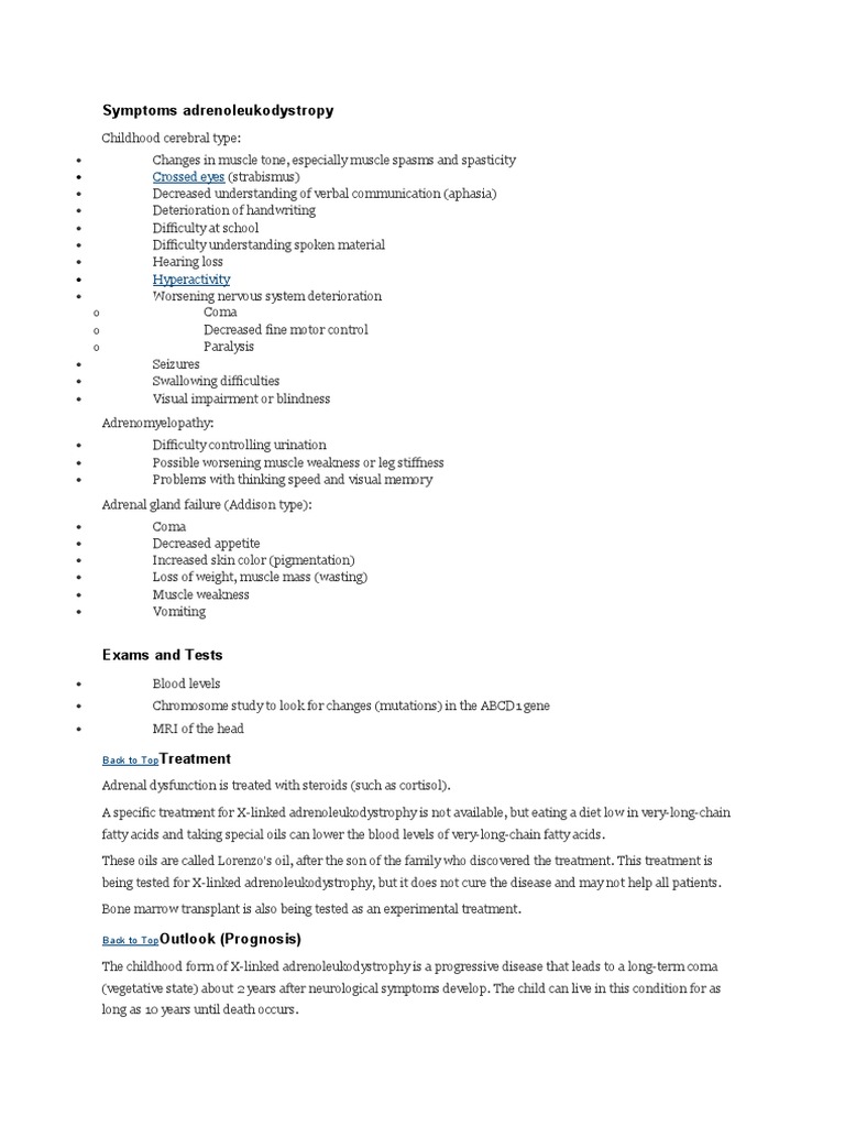 Symptoms Adrenoleukodystropy | PDF | Medical Specialties | Human ...