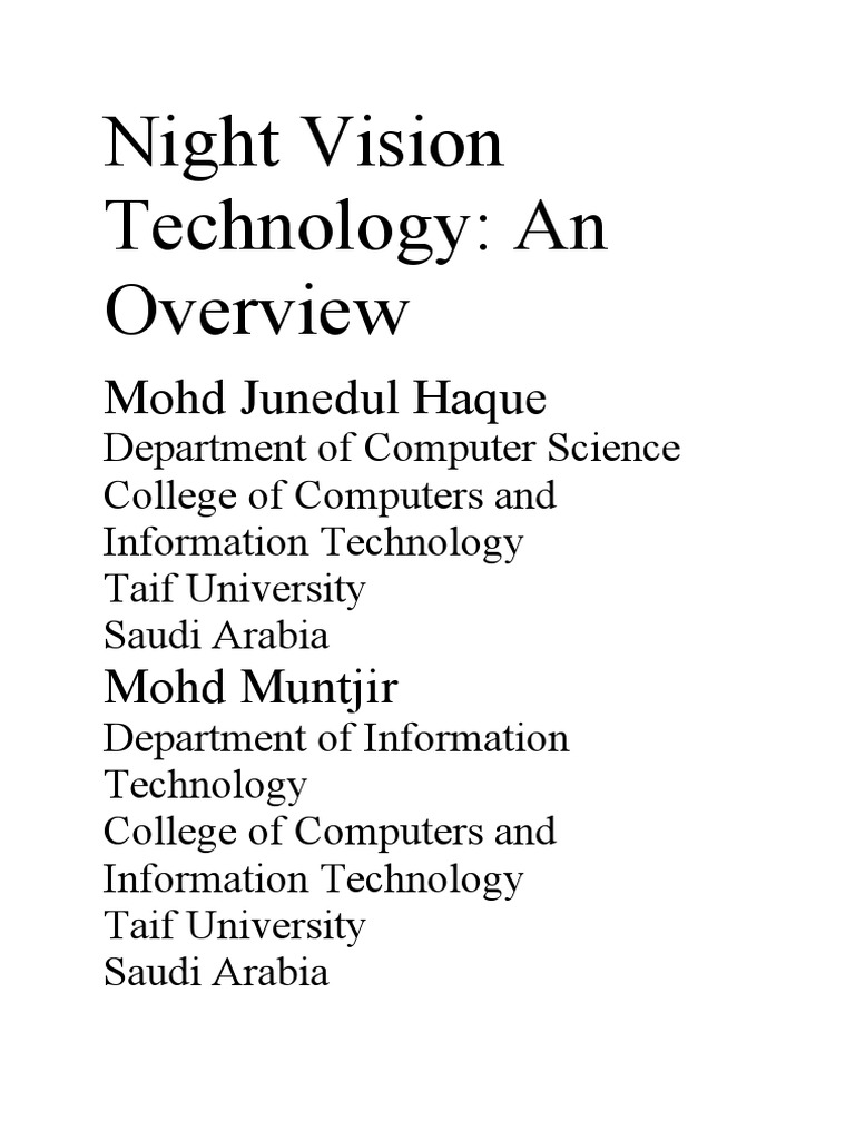 Night Vision Technology | PDF | Infrared | Atoms
