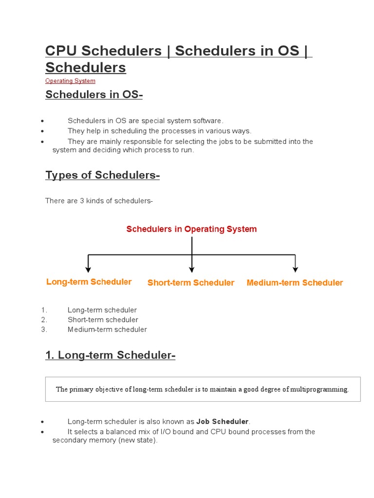 CPU Schedulers - Schedulers in OS - Schedulers | PDF | Scheduling (Computing) | Process (Computing)