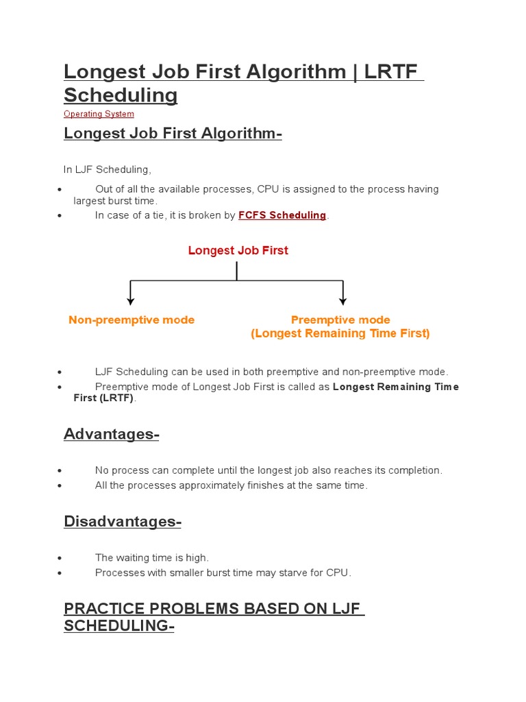 Longest Job First Algorithm | PDF | Scheduling (Computing) | Computing Longest Job First Algorithm | PDF | Scheduling (Computing) | Computing
