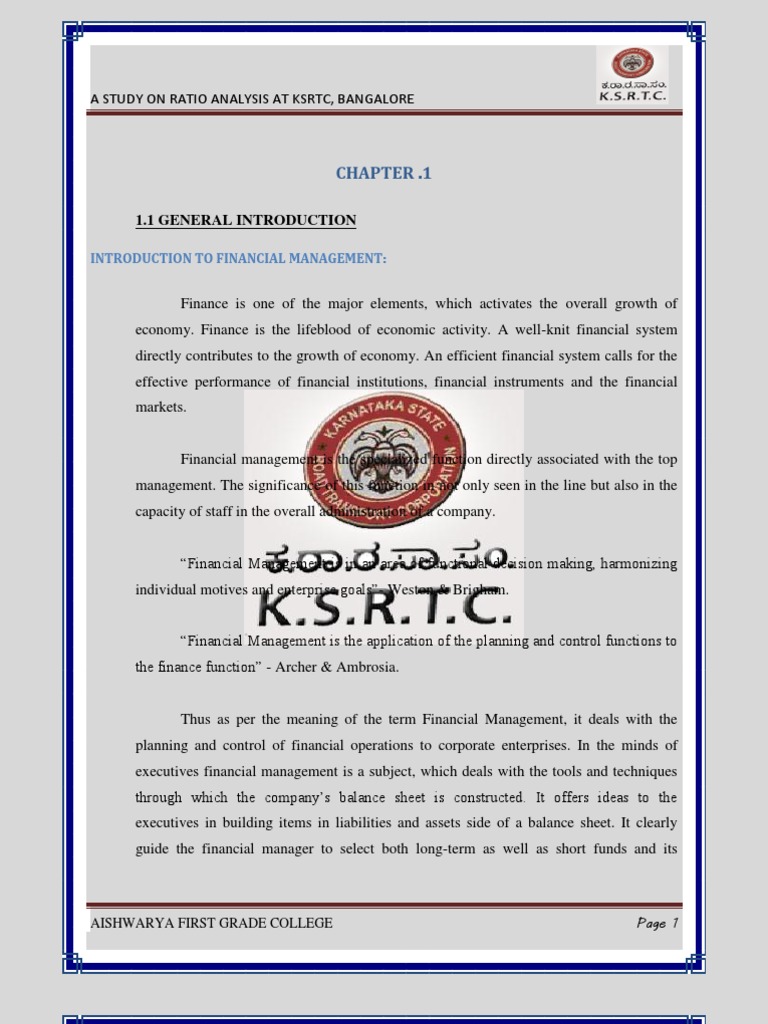 KSRTC Bangalore Ratio Analysis Study | PDF | Stocks | Capitalism