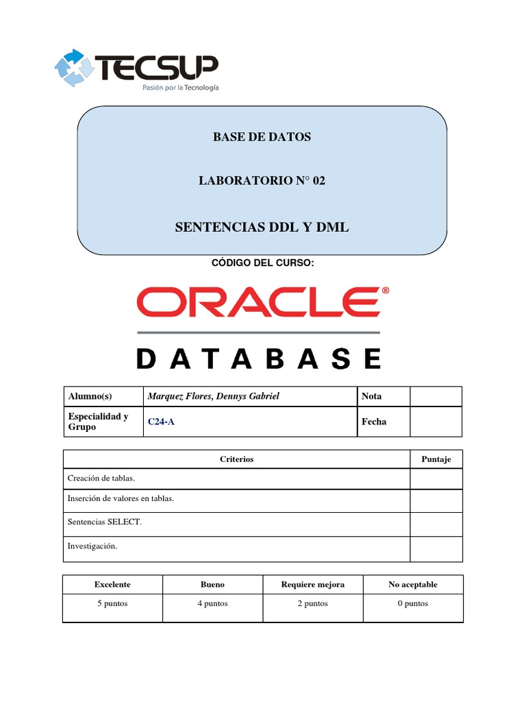 Lab 2 - Sentencias DDL y DML | PDF | SQL | Software de gestión de datos
