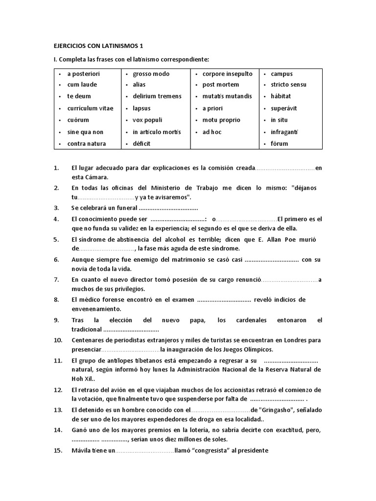 Ejercicios Con Latinismos 1 | PDF