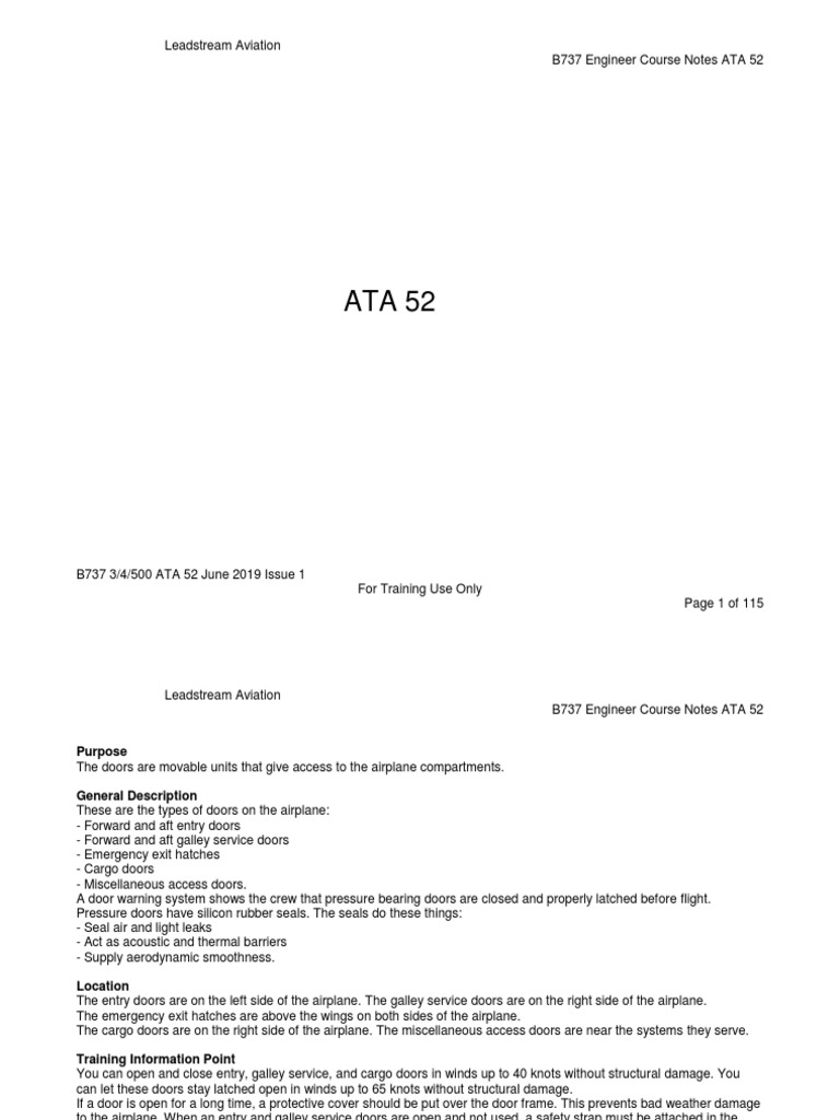 B737 ATA 52 Door Systems Overview | PDF | Door | Window