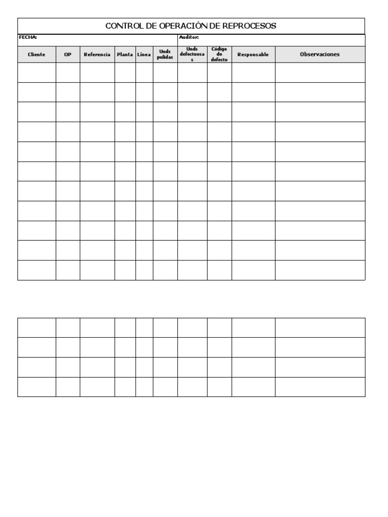 Plantilla Control de Operación de Reprocesos | PDF