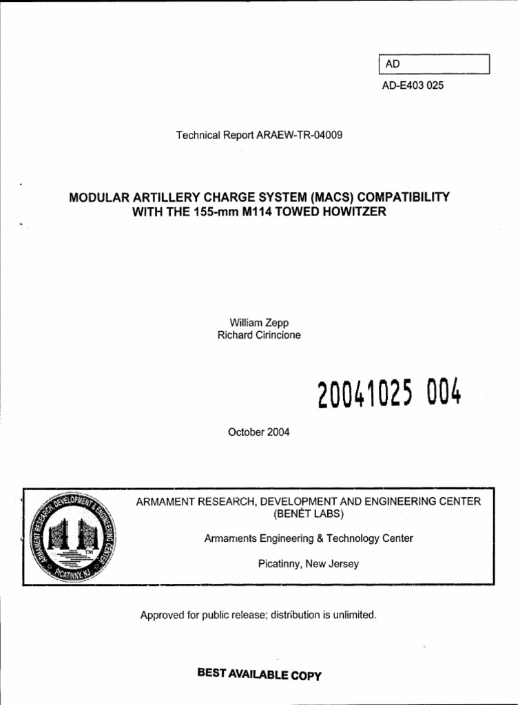 Modular Artillery Charge System (Macs) Compatibility With The 155-Mm ...