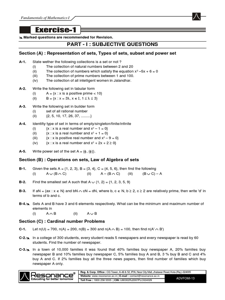 Fundamental of Mathematics-I Exercise | PDF | Arithmetic | Mathematical ...