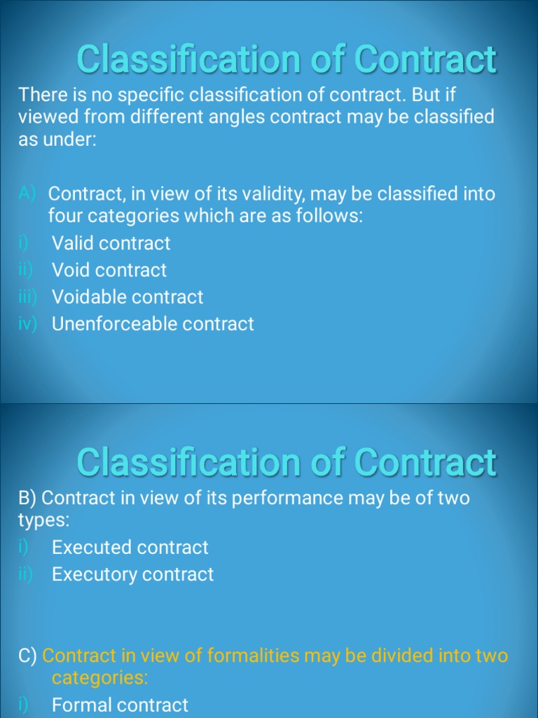 Classification of Contract | PDF | Guarantee | Legal Concepts