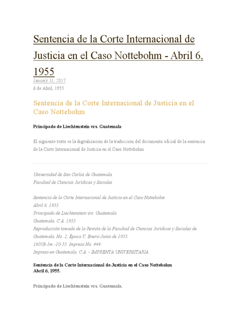 Sentencia de La Corte Internacional de Justicia en El Caso Nottebohm-2 ...