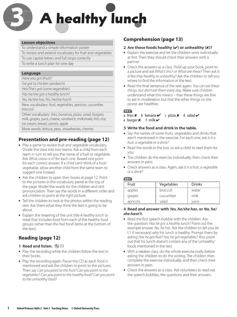 A Healthy Lunch: Comprehension (Page 13) | PDF | Lunch | Question