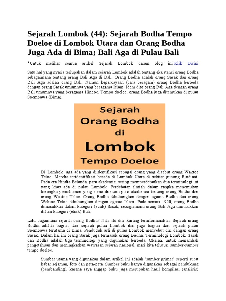 Sejarah Orang Bodha di Lombok Utara | PDF | Ilmu Sosial
