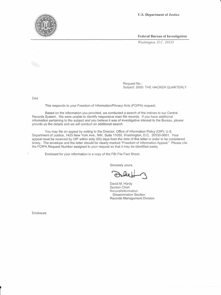 FBI Final Response Letters To 2600 Related Requests | Download Free PDF ...