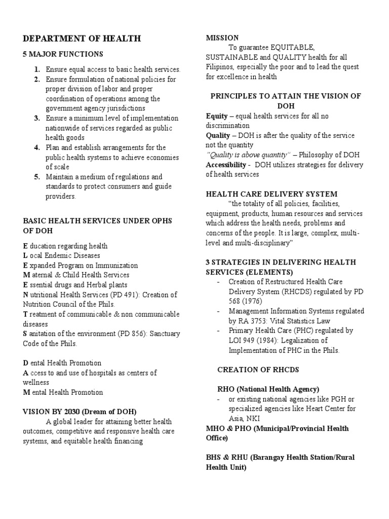 Department of Health: "Quality Is Above Quantity" - Philosophy of DOH ...