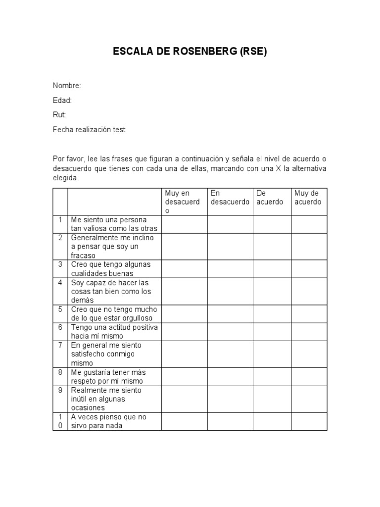 Test de Autoestima: Escala de Rosenberg | PDF