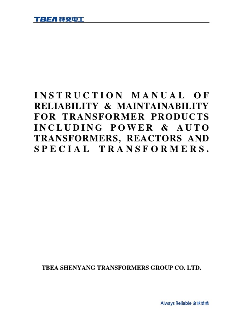 Reliability & Maintainability Manual of TBEA Shenyang Transformer ...