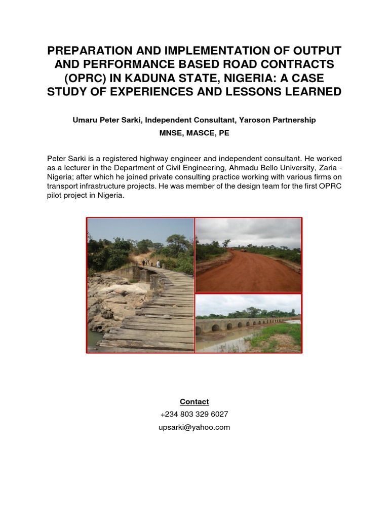 OPRC Implementation in Kaduna State | PDF | Employment | Road